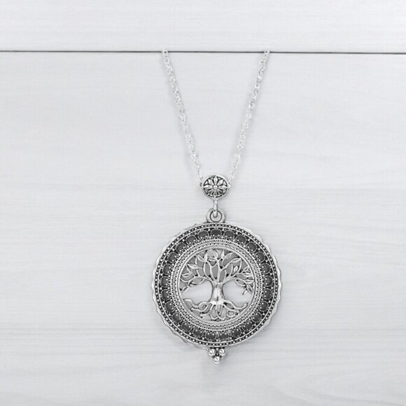 Jewelry | Silvertone Tree Of Life Magnifying Glass Pendant Necklace ...